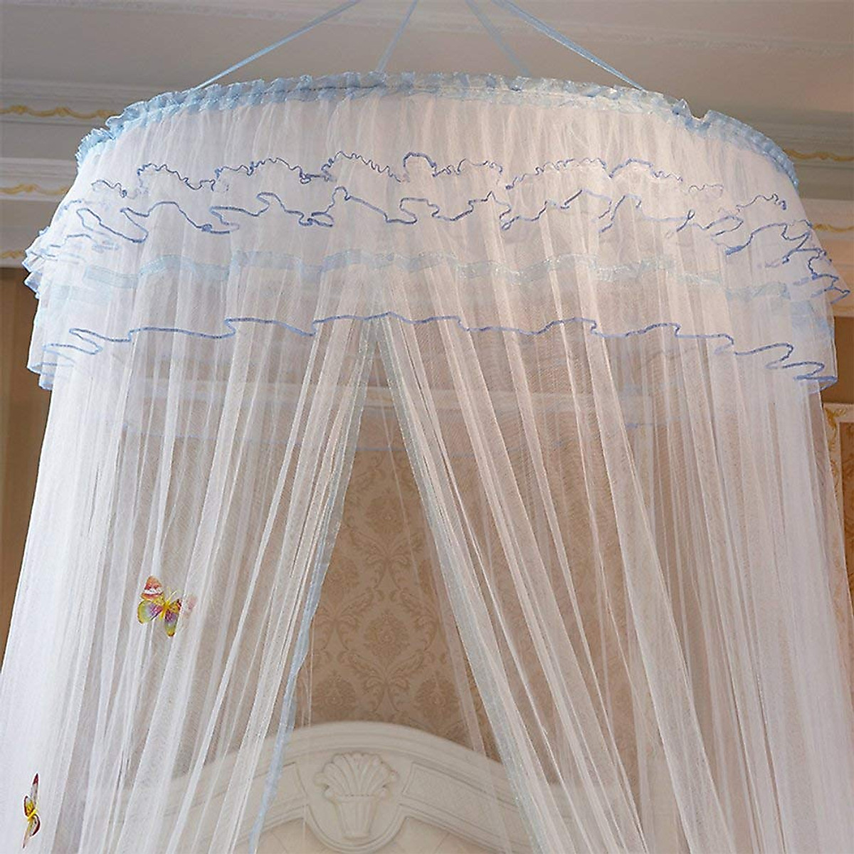 Princess Lace Dome Fantasy Mosquito Netting Hanging Round Canopy Bed Net Height 2.7 m/106 in