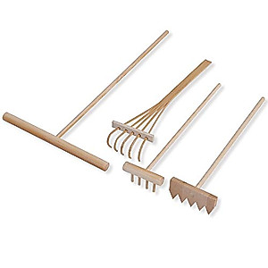 Zen Sandbox Rake 4-Pieces Kit Micro Landscape Decoration Sand Table Bamboo Rake Smoothing Hand Tools Combo Landscape Sand Rakes Feng Shui Gardening Supplies for Home Office
