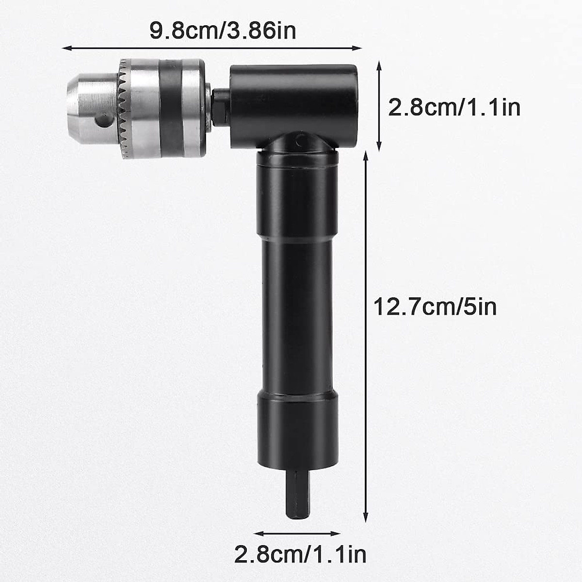 Right Angle Attachment 90 Degree Cordless Right Angle Drill Adapter Router Bit Extension Drilling Tool with 3/8" Keyed Chuck 8mm Hex Shank(Black)