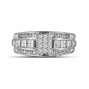 Jewels By Lux 10kt White Gold Womens Princess Diamond Cluster Bridal Wedding Engagement Ring 1/2 Cttw Ring Size 9