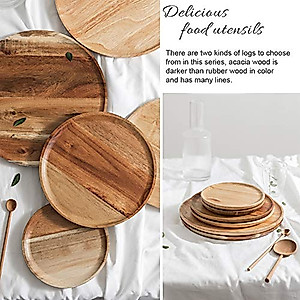 Tray, Wooden Serving Pan Trays Dishes Round Wood Platter Decor for Coffee Tea Cocktail Bread Breakfast Dinner Fruit Food Supplies for Home Resturant Cafe Party Prom