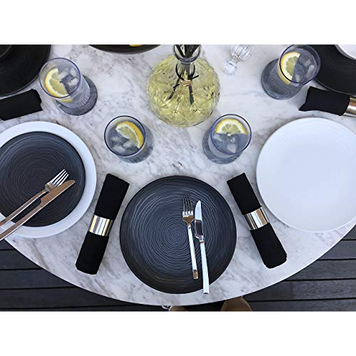 Bzyoo 12 Piece Melamine Dinnerware Set - Durable, Dishwasher Safe Organica Black Plates and Bowls Sets Casual Dish Set for Dining, Outdoor and Kitchen