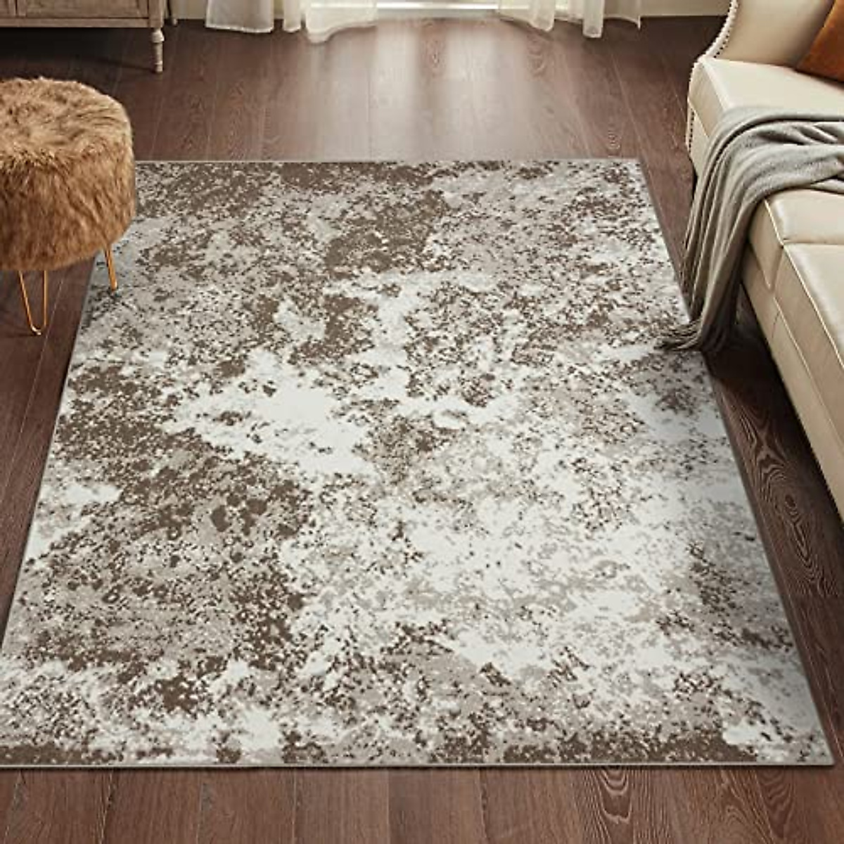 LUXE WEAVERS 6097 Abstract Marble Modern Area Rug, Brown/Size 5 x 7