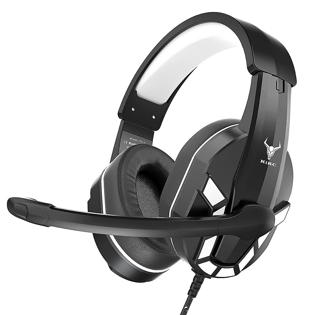 Kikc PS4 Gaming Headset with Mic for Xbox One, PS5, PC, Mobile Phone and Notebook, Controllable Volume Gaming Headphones with Soft Earmuffs for Kid (white)