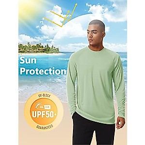 TACVASEN Men's UV Shirt Long Sleeve Swim Sun Protection Tops Running Shirts Outdoor Rash Guard Performance Tee Quick Dry Swimwear for Men Light Green