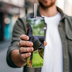 Black And Tan Coonhound Dog Photo Skinny Tumbler 20oz with Straw Insulated Water Bottle Gift