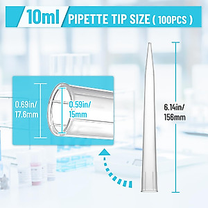 eLabPal 10ml Pipette Tips 100 Pcs, Lab Universal Pipettor Tips, MicroPipette Transparent Liquid Handling Tips, Autoclavable for Lab School Home