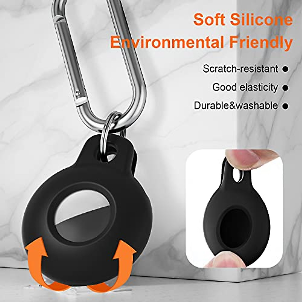 Koaichi Compatible with AirTag Case, Scratch-Resistant, Easy to Carry, Silicone Protective Cover with Carabiner - Black