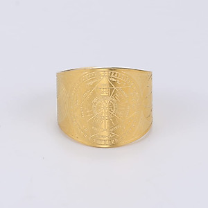 TEAMER Stainless Steel Archangel Metatron Angel of Life Seal Amulet Ring Solomon Vintage Rings Jewelry for Men Women (Gold-Seal of The Seven Archangels, 9)