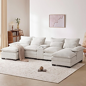 Neylory Modular Sectional Sofa, 123" Chenille Sectional Couches for Living Room, Modern U Shaped Cloud Couch Large Overstuffed Sofa with Chaise for Bedroom Apartment Office Beige