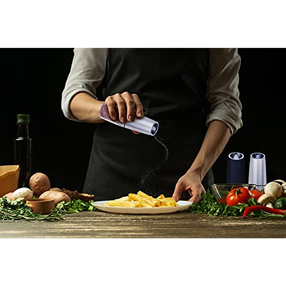 Sunbag Electric Gravity Salt and Pepper Mill,Battery Operated Automatic Salt and Pepper Mill - Blue LED Light,Adjustable Coarseness,One Handed Operation