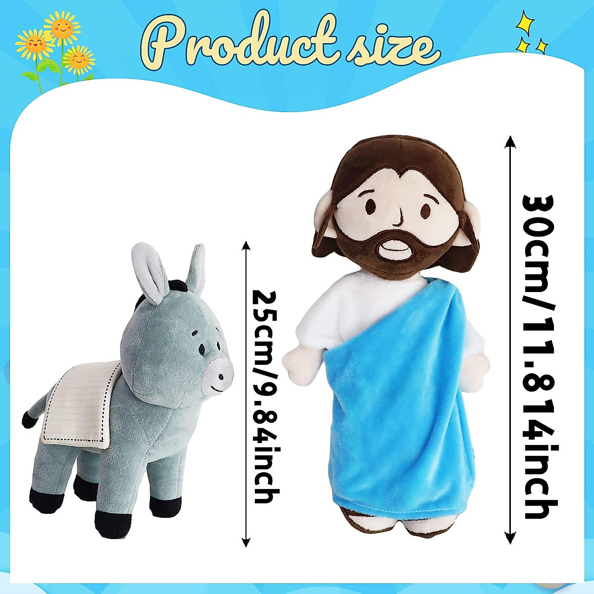 Yelakey Jesus Rides a Donkey Plush Doll Guardian Angel Stuffed Animal Christ Savior Christian Religious Classic Religious God plushie Toy Gifts for Kids for Christening Religious Easter