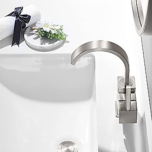 Brushed Nickel Single Hole Bathroom Faucet, Waterfall Single Handle RV Bathroom Faucet Fit for 1 or 3 Hole, with Deck Plate, Swivel 360 Degree Spout, Pop Up Drain and Water Supply Line, SGF05-BN