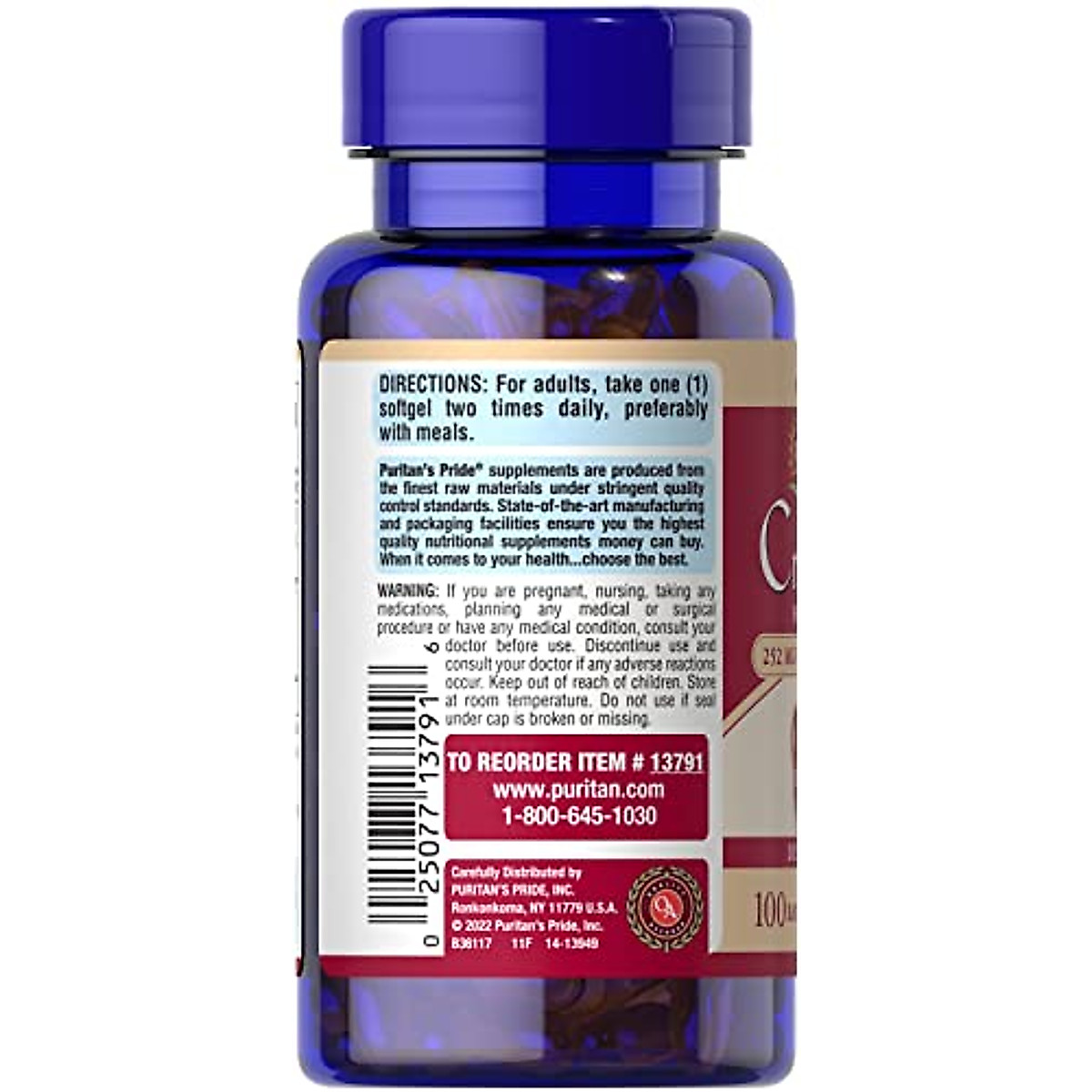 Puritans Pride Triple Strength Cranberry Fruit Concentrate 12,600 Mg, Supports Urinary and Bladder Health, 100 Count