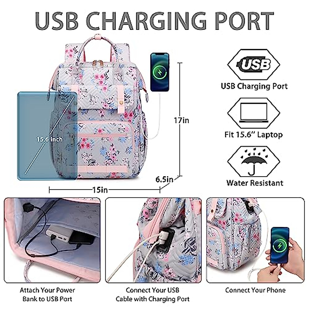 HIDDS Laptop Backpack 15.6 Inch Bundle Women Purse College School Bag Baby Diaper Backpacks Large