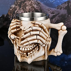 Stainless Steel Skull Mug Viking Drinking Cup Perfect Halloween Decoration and Gift for Men - Beer Stein, Tankard, Coffee Mug, and Tea Cup in One