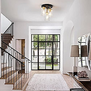 Mayful Semi Flush Mount Ceiling Light, 3-Light Clear Glass Shade Ceiling Light Fixture, Gold Finish Cluster Cylinder Ceiling Light Fixtures for Kitchen Dining Room Hallway Foyer