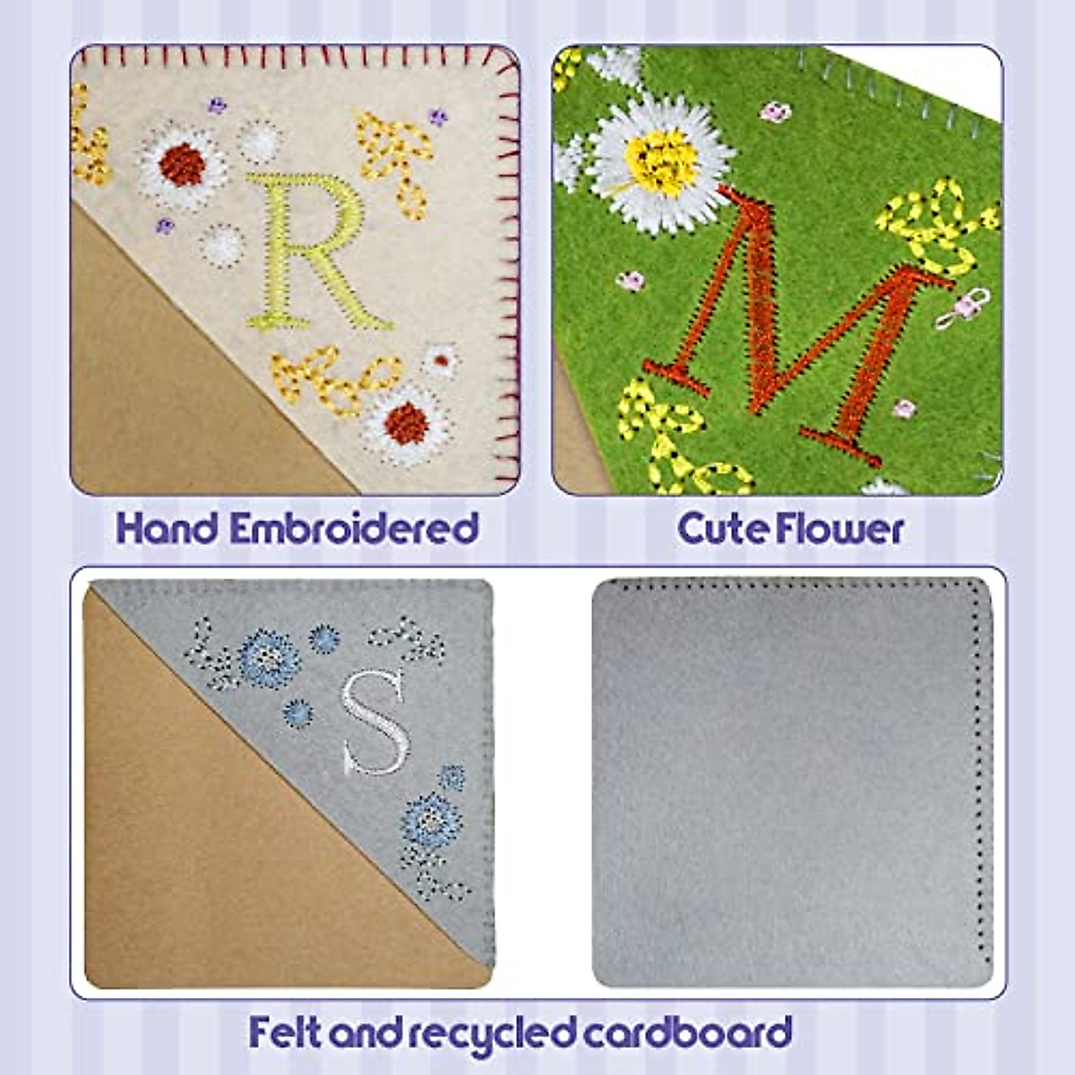 4 Packs Personalized Hand Embroidered Bookmark for Book Lovers, Unique Letters & Cute Flower Embroidery Corner Bookmark Book Marker Clip Meaningful Gift for Reader Friend Student