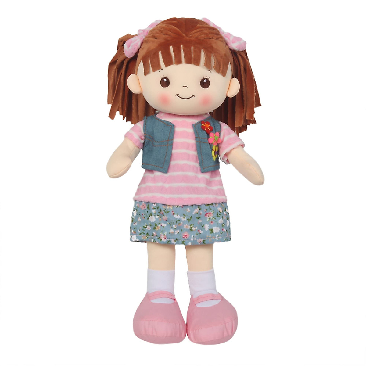 Linzy Toys, 16" Little Sweet Hearts Interactive Soft Plush RAG Doll, Embroidered FACE & Removable Clothes, Educational Doll, Muñecas de trapo para niña, First Doll for Kids (90958) , Floral