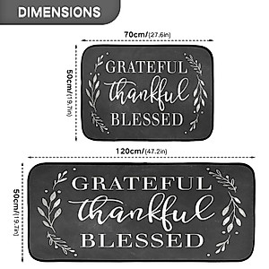 Grateful Thankful Blessed Kitchen Rugs Set 2 Piece Non-Slip Backing Washable Anti-Slip Backing Mat for Doorway Bathroom Runner Rug Carpet Set (19.7*47.2in+19.7*27.6in )