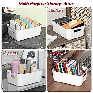 Quickquick 12 Packs Plastic Pantry Organizing Bins, Cupboard Organization Box, White