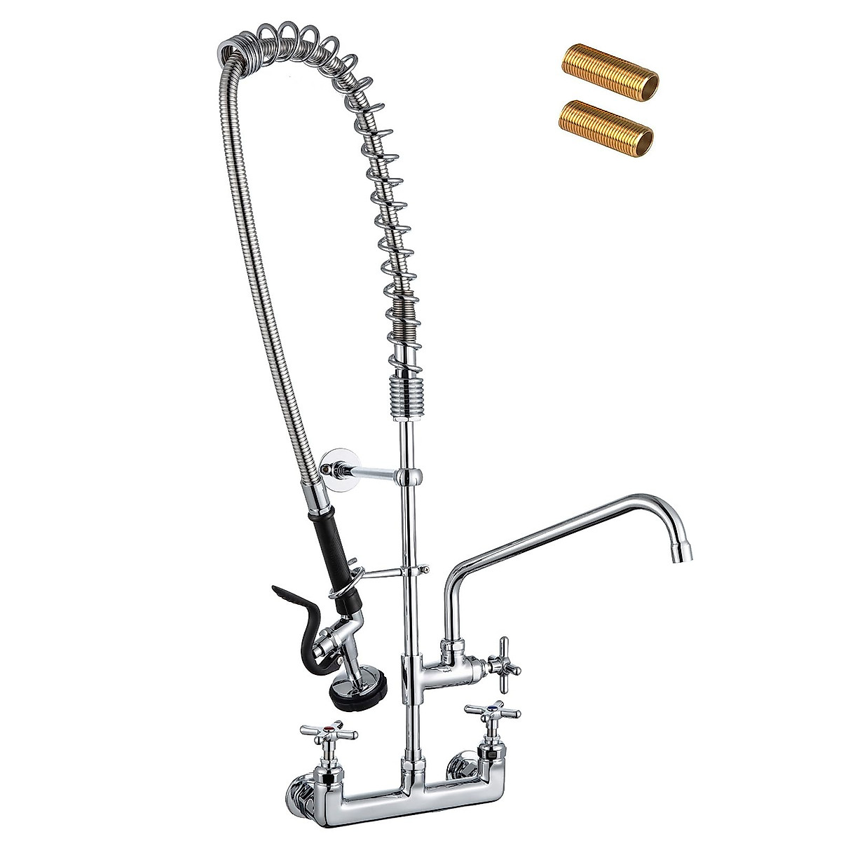 Launceter Commercial Faucet with Sprayer, 8 Inch Center Wall Mount Kitchen Faucet with 12" Swivel Spout, 42" Height Compartment Sink Faucet with Pre-Rinse Sprayer for Restaurant Industrial