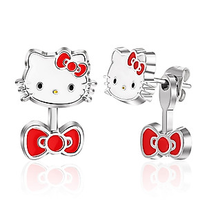 Sanrio Hello Kitty Girls Front Back Stud Earrings - Enamel Hello Kitty Earrings Officially Licensed