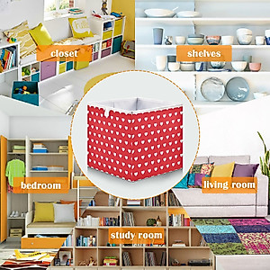 Emelivor Valentines Day Red Hearts Cube Storage Bin Foldable Storage Cubes Waterproof Toy Basket for Cube Organizer Bins for Toys Closet Kids Nursery Boys Girls Clothes Book - 11.02x11.02x11.02 IN