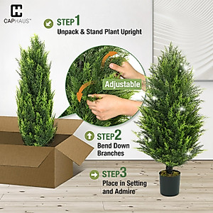 Fencer Wire 3 Feet, 36 Inch Artificial Cedar Tree Set of 2, Natural Faux Plants for Outside Planters, UV Resistant, Fake Boxwood Topiary with Dried Moss, Artificial Tree Indoor, Outdoor Patio Decor