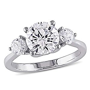 Abbie+Cleo 4 1/3 CT TGW Women's Cubic Zirconia 3 Stone Engagement Ring - Anillo de Mujer - 925 Sterling Silver - Statement Ring (Round Shape - Size 9)