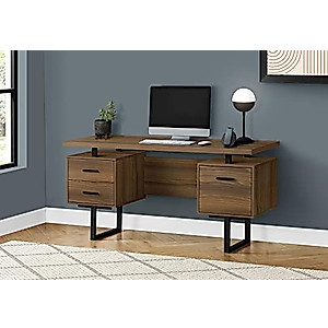 Monarch Specialties 7625 Computer Desk, Home Office, Laptop, Left, Right Set-up, Storage Drawers, 60" L, Work, Metal, Laminate, Walnut, Black, Contemporary Desk-60 x 23.75 W x 30.25" H