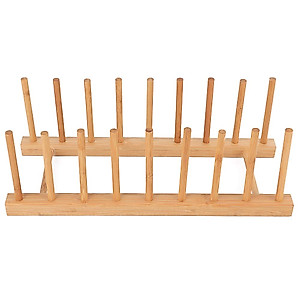 Fdit Bamboo Dish Rack Plates Holder Kitchen Storage Cabinet Organizer for Cup Pot Lid Cutting Board Countertop Organization