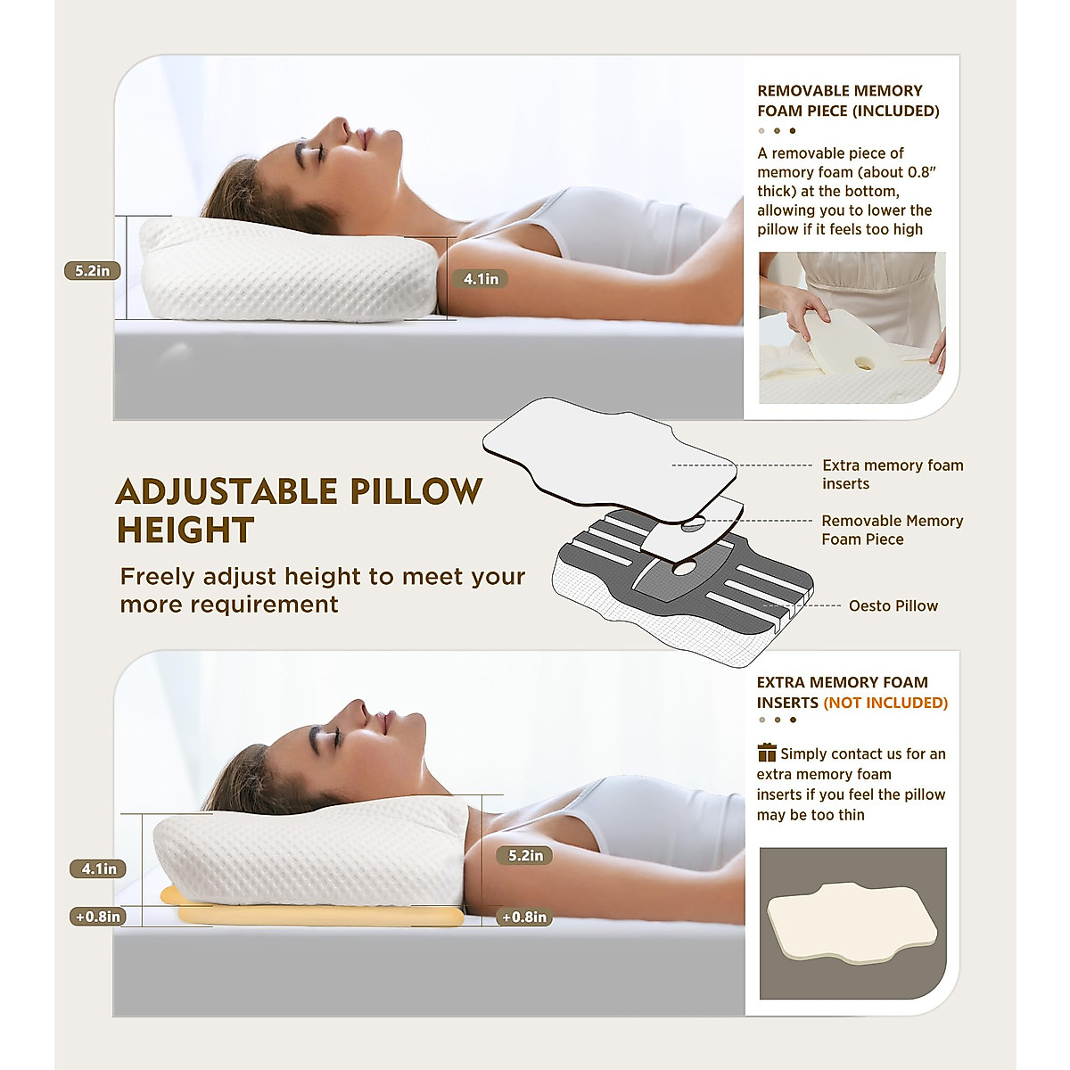 Osteo Cervical Pillow for Neck Pain Relief, Hollow Design Odorless Memory Foam Pillows with Cooling Case, Adjustable Orthopedic Bed Pillow for Sleeping, Contour Support for Side Back Stomach Sleepers