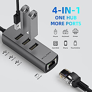 USB C to Ethernet Adapter, WALNEW 4-in-1 USB-C to USB 3.0 Hub with Gigabit Ethernet Adapter,Thunderbolt 3 to Gigabit Ethernet LAN Network Adapter for MacBook Pro/Air, iPad Pro, Dell XPS and More