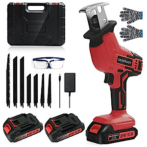 Cordless Reciprocating Saw, 2 x 2.0Ah Battery, Cordless Variable Speed, Blades Kit for Wood/Metal/PVC Cutting MWF-RED