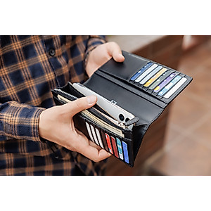 WOLFselection Genuine Leather Long Wallet - Rugged Bifold Mens Wallets with Inner Zip Slot for Key and Coins - Big Capacity for Credit Cards ID Driver's License and Notes