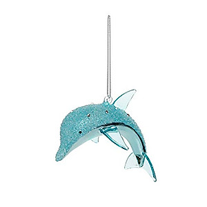 Beachcombers B22905 Glitter Dolphin Hanging Ornament, 4-inch Length, Glass, Blue