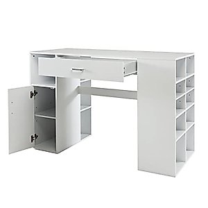 MJWDP Counter Height Sewing Craft Desk Computer Desk with Adjustable Shelves and Drawers