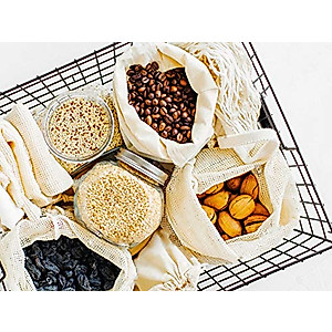 WHITEWRAP Reusable Mesh Bags with Drawstrings | 10”x18” Large |6-Pack |Eco Friendly Bags, Food Storage, Natural Cotton, Biodegradable Fabric Bags, Snack Bags, Cloth Bags, Gift Bag for Halloween