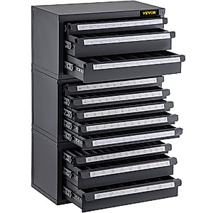 VEVOR Drill Bit Dispenser Cabinet Set, Three-Drawer for 1/16" to 1/2" & Letter Sizes A to Z, Five-Drawer Drill Bit Organizer for Wire Gauge Sizes #1 to #60, 3 Pieces