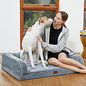 Yiruka Dog Beds for Extra Large Dogs, Grey Cooling Large Dog Bed, Washable Dog Bed with Removale Bolsters, Waterproof Orthopedic Thick Foam Dog Bed with Nonslip Bottom, Up to 95 lbs