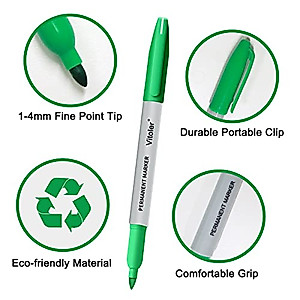 Vitoler 18 Assorted Color Permanent Markers,Fine Point Art Marker Pens Set for Adult Coloring Marking Doodling Painting on Plastic,Glass,Stone