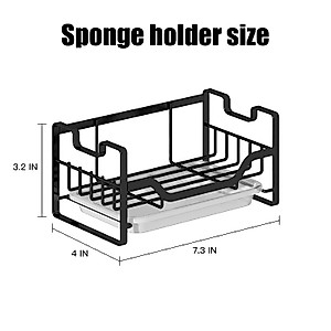 Dish Sponge Holder for Kitchen Sink, Black Kitchen Sink Organizer Dish Racks, Stainless Steel Kitchen Sink Caddy for Countertop, Brush Kitchen Sink Sponge Holder Storage with Drain Tray