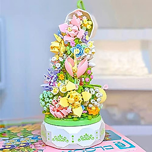 NEWRICE Waterfall Flower Bouquet Building Kit,Artificial Flowers Building Block Toys-Contains Music Box with LED Lights for Home Decoration,Birthday, Anniversary, (575 Pieces)