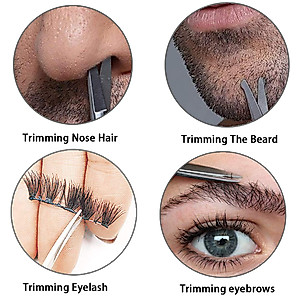 PAFASON Stainless Steel Mustache Beard Facial Nose Hair Trimming Scissor Set with Safety Cover and Leather Pouch Grey