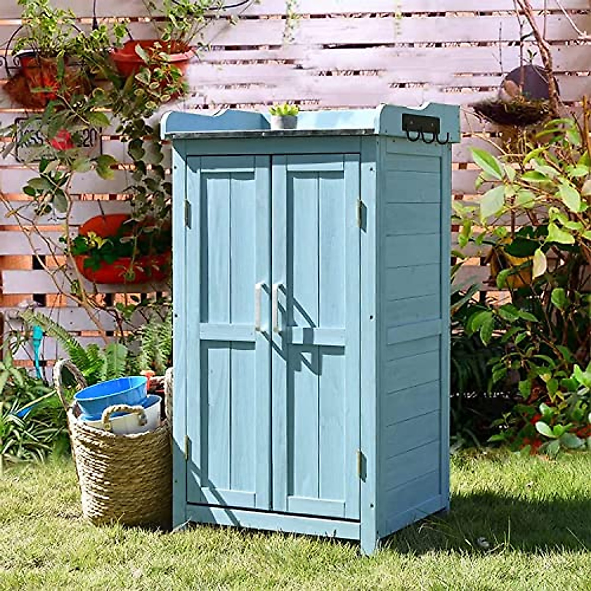 MUWIZ Outdoor Storage Shed, Storage Shed and Tool Shed Garden Storage Shed Small 3 Tier Fir Wood Locker Patio Tool Locker Locker Tool Locker Lawn Care Equipment