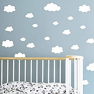 The Boho Design Clouds Wall Decals Peel and Stick for Kids, Baby Bedroom Nursery and Living Room. Adhesive Vinyl Wall Stickers Decor (White)