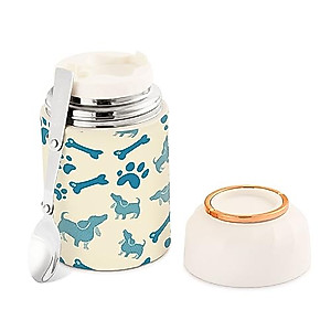 CUPADA Cute Dachshund Puppy Food Jar for Hot and Cold, Paw Prints Bones Insulated Food Jars Vacuum 17OZ with Folding Spoon for Work Trip Picnic Camping