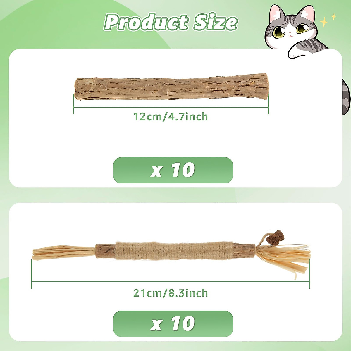 LDXDRU 20Pcs Silvervine Sticks for Cats, Natural Cat Chew Toys, Nylatails Silvervine Dental Stick for Dental Care, Edible Matatabi Cat Chew Sticks for Teeth Cleaning, Kitty Toys for Indoor Cats