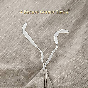 BFS HOME Stonewashed Cotton/Linen Duvet Cover King, 3-Piece Comforter Cover Set, Breathable and Skin-Friendly Bedding Set (Khaki, King)
